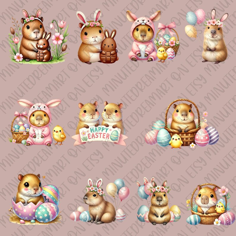 Easter Capybara Clipart: Watercolor Spring Animals (PNG) - Etsy