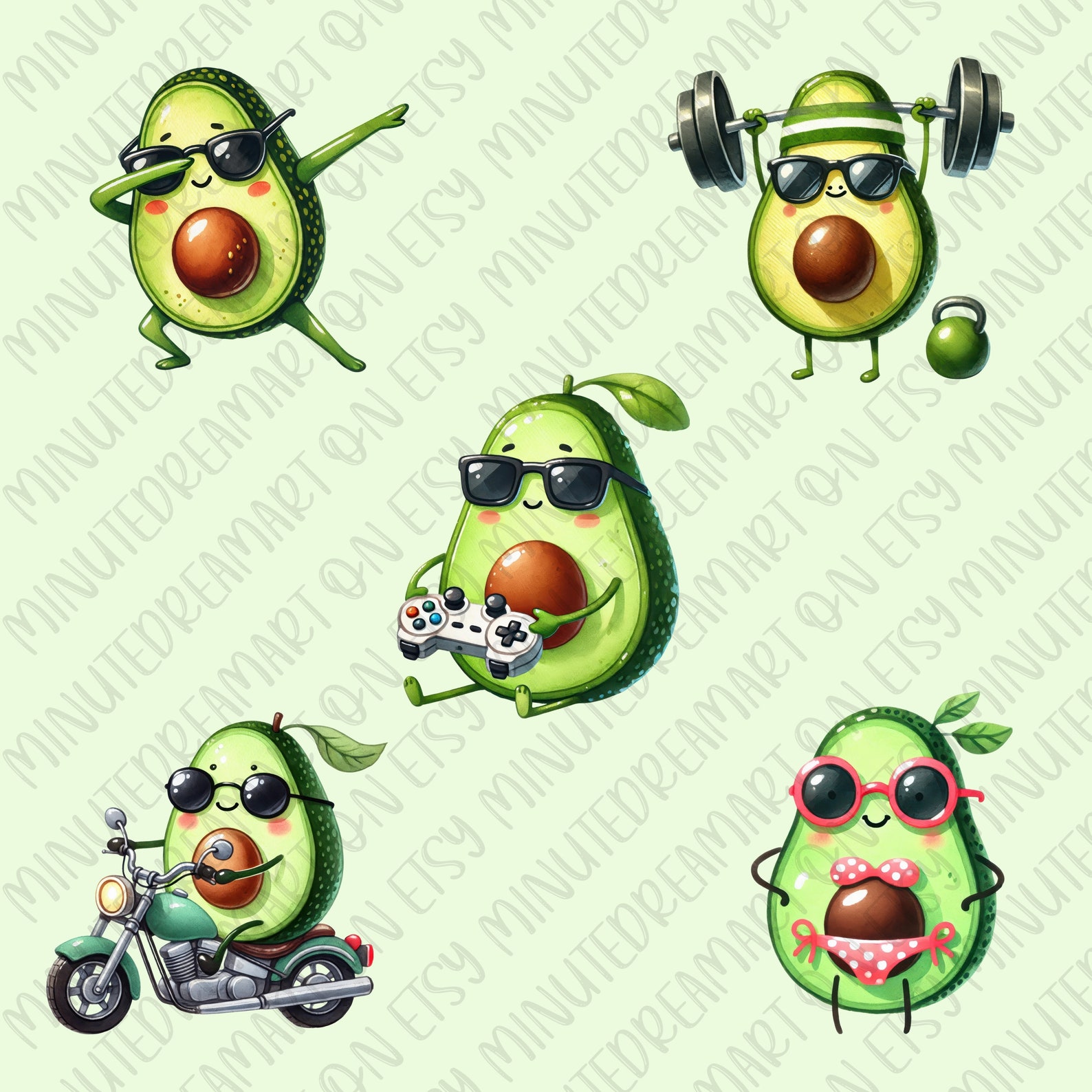 Funny Avocado Clipart, With Sunglasses, Gift for KID, Watercolor ...