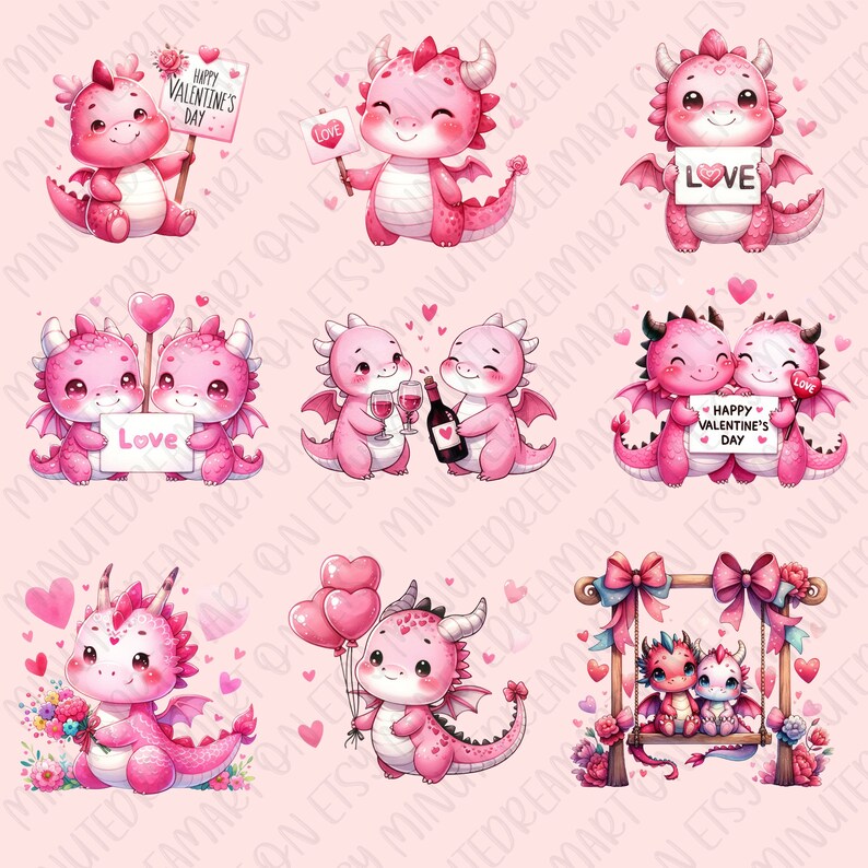 Cute Dragon Valentine Clipart, Valentine's Day, Watercolor Sublimation ...