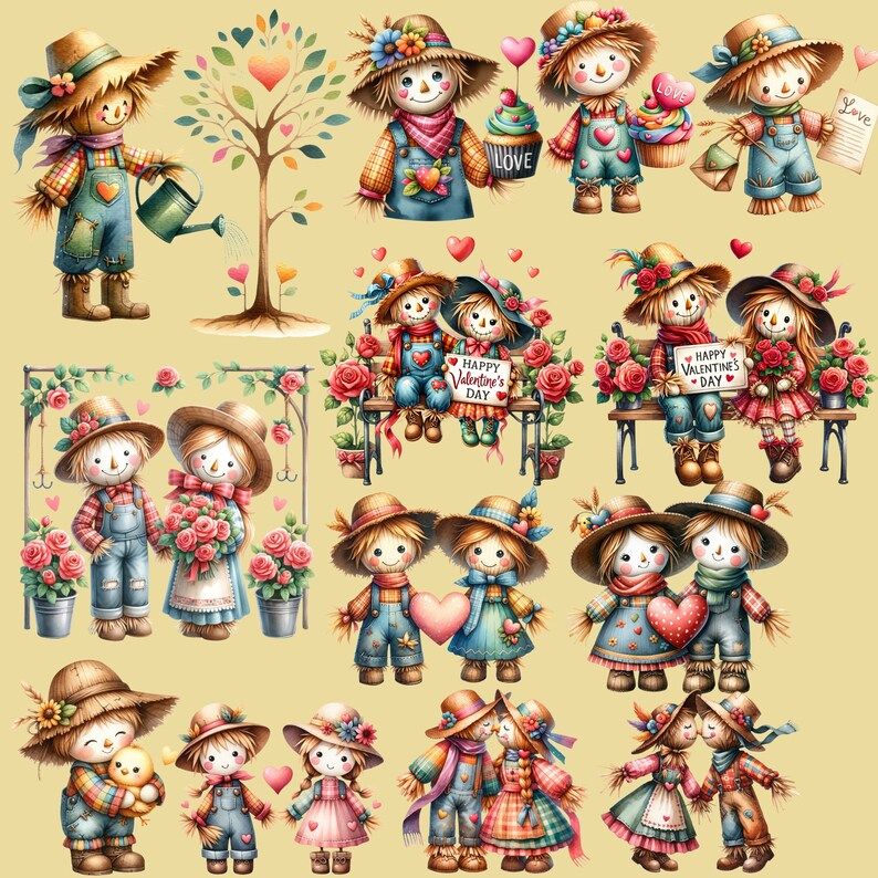Cute Scarecrow Clipart, Valentine's Day, in Love, Farm Animal, Garden ...