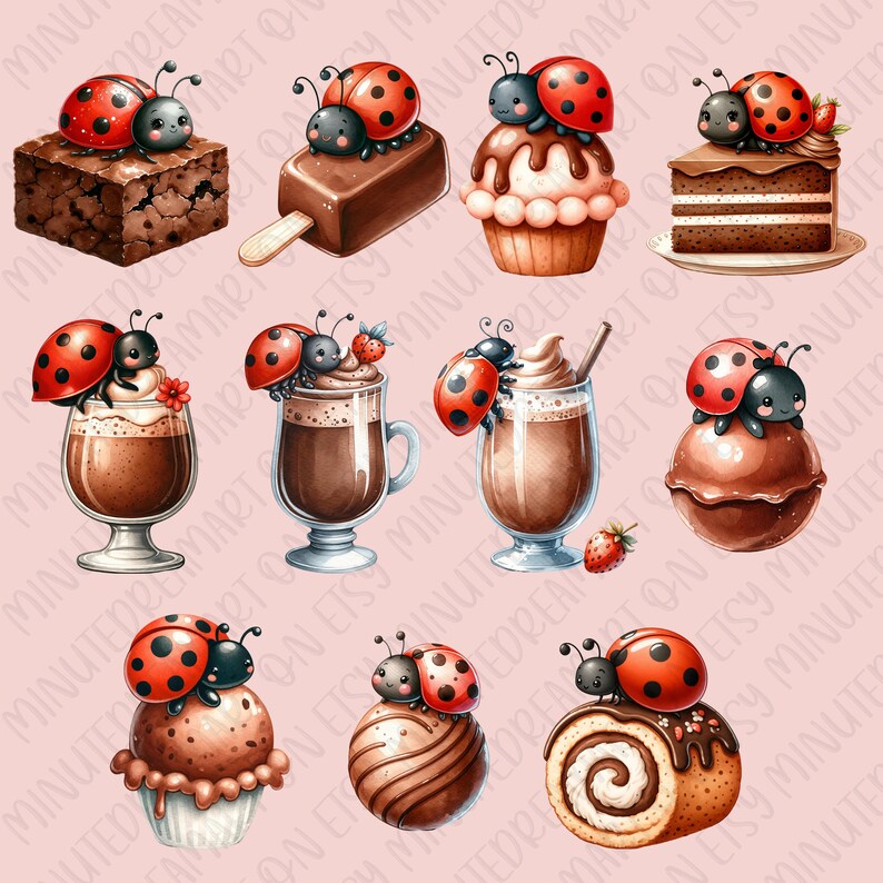 Chocolate Ladybug Clipart, Dessert PNG, Sweet Bug Clipart, Watercolor ...