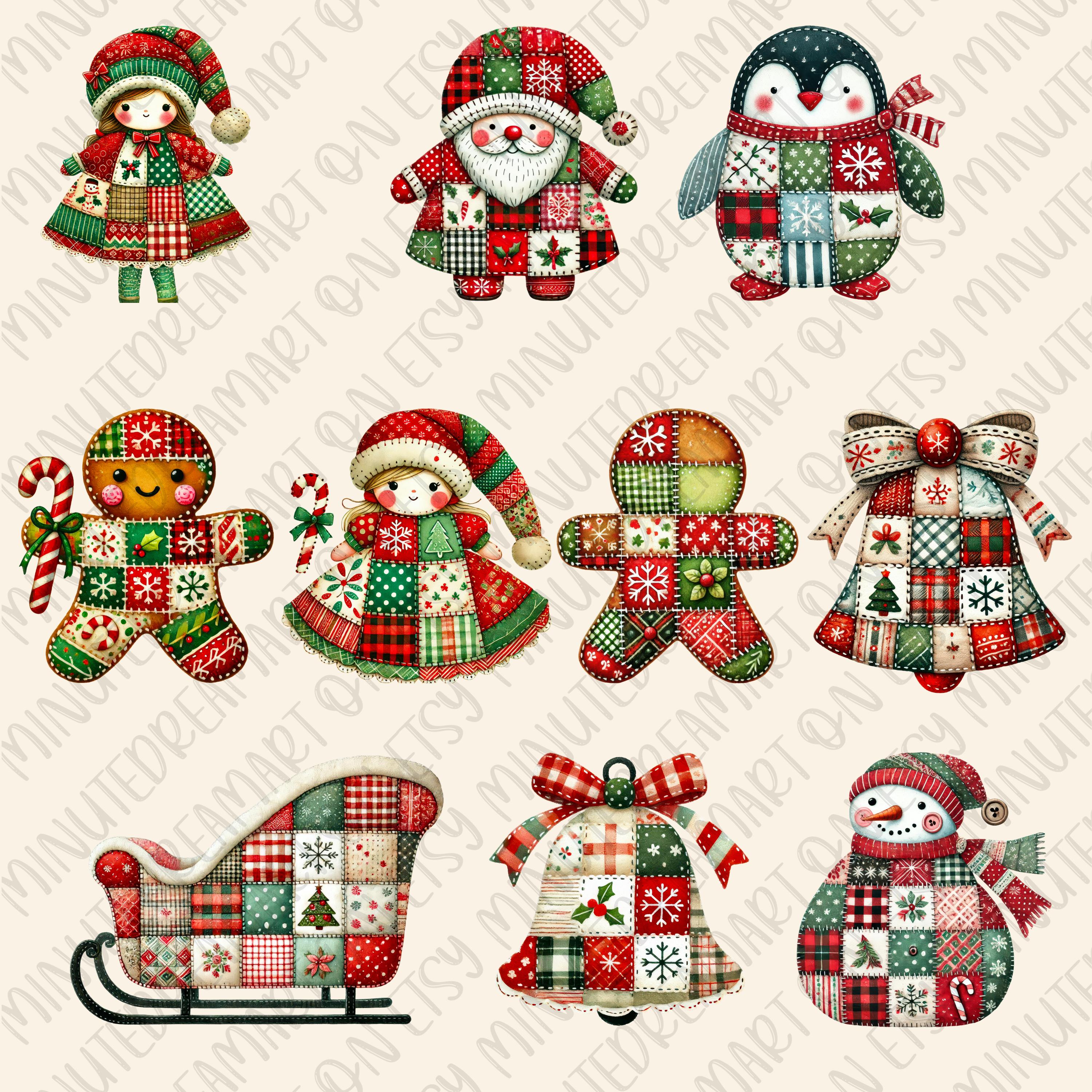 Patchwork Christmas Clipart: Watercolor Holiday PNG (digital Download ...