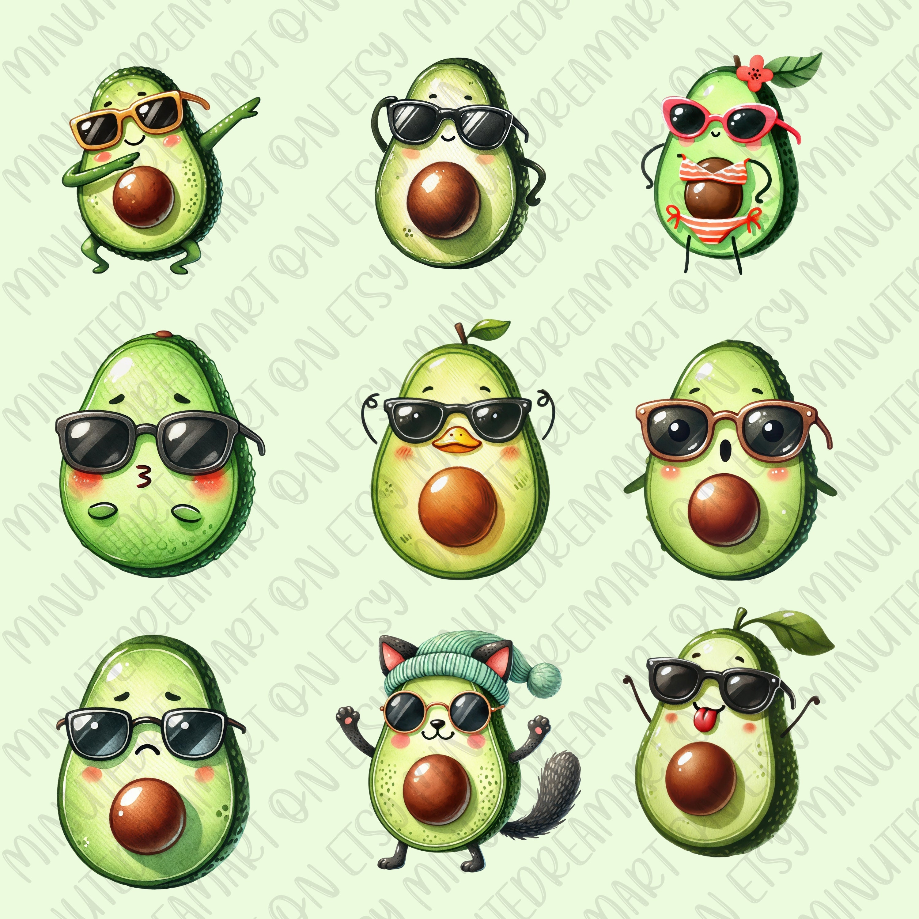 Funny Avocado Clipart, With Sunglasses, Gift for KID, Watercolor ...