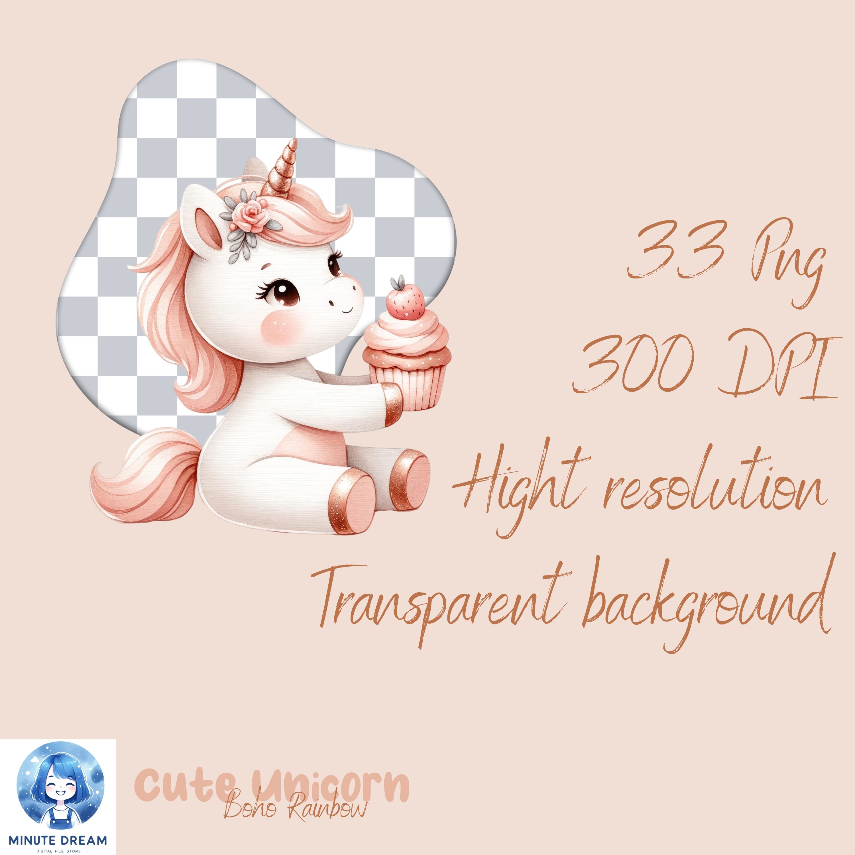 Cute Unicorn Clipart, Boho Rainbow, Baby Shower Clipart, Baby Pastel ...