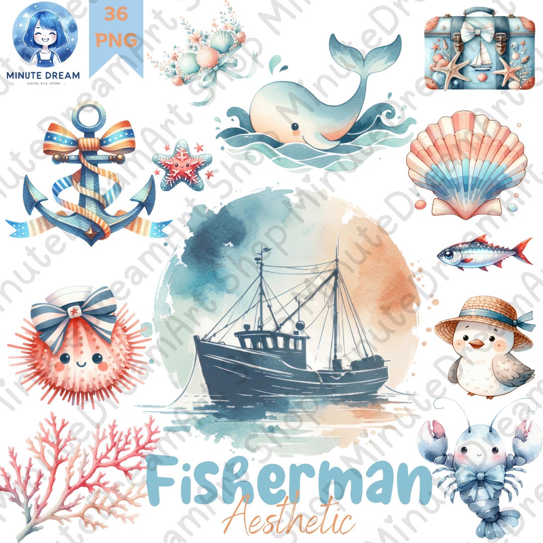 Nautical Clipart Set: Watercolor Ocean Theme Pngs (digital Download - Etsy