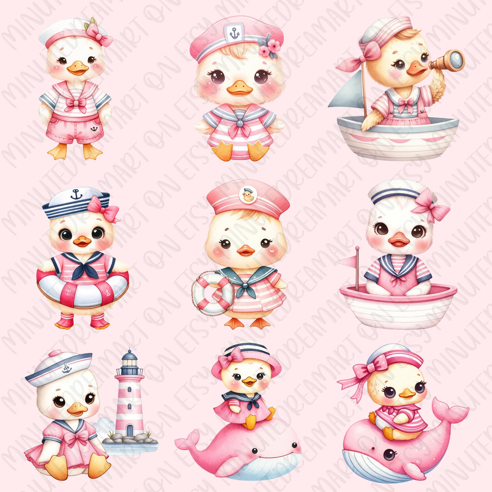 Cute Duck Clipart, Nautical Little Girl Png, Watercolor Sublimation ...