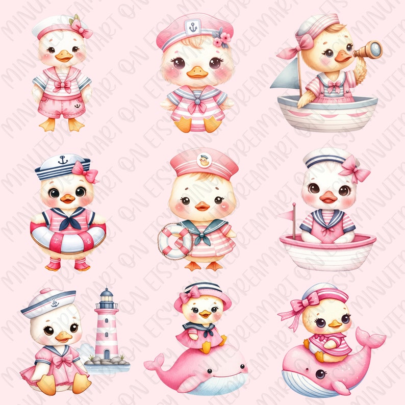 Cute Duck Clipart, Nautical Little Girl Png, Watercolor Sublimation ...