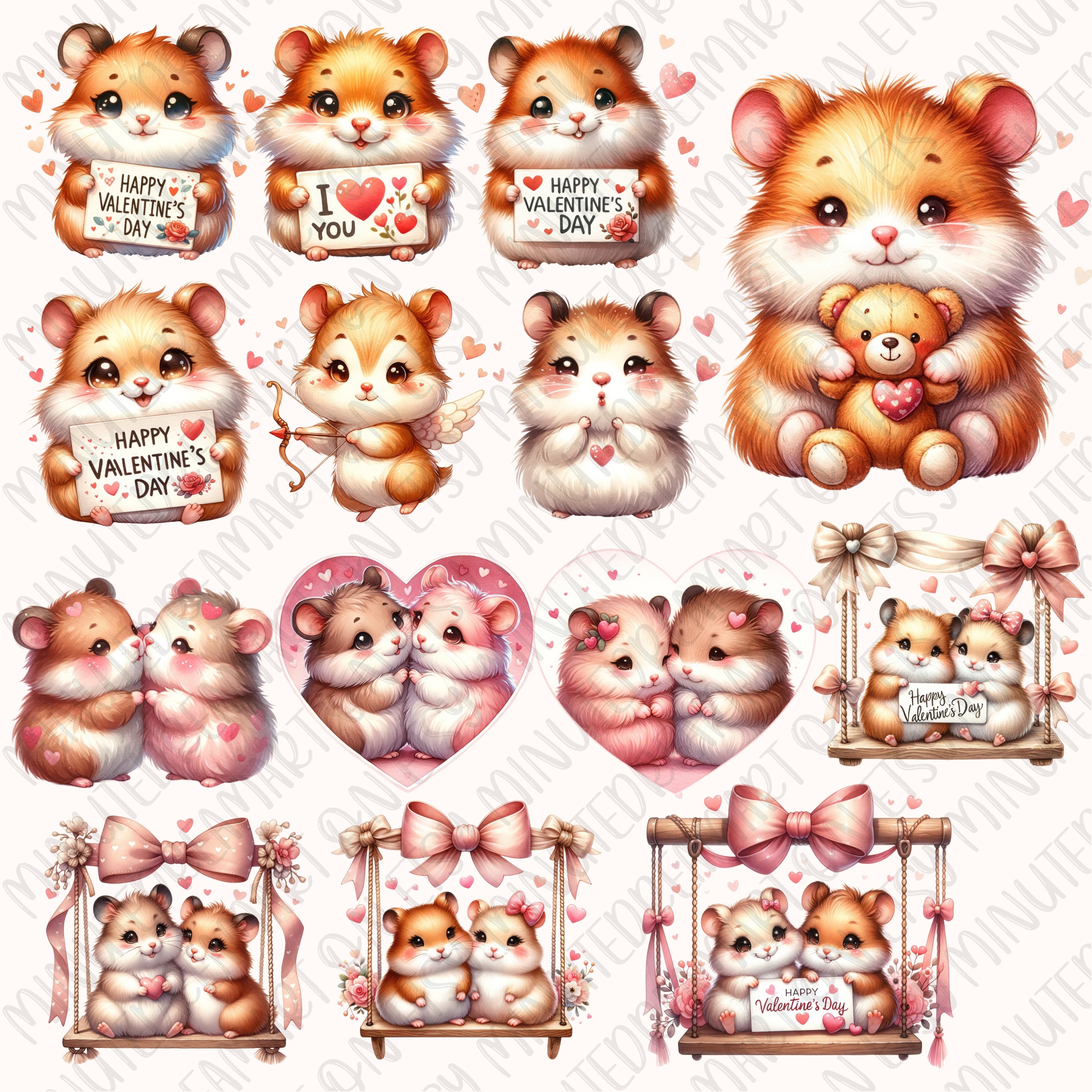 Cute Hamster Valentine Clipart, Valentine's Day, Watercolor Sublimation ...
