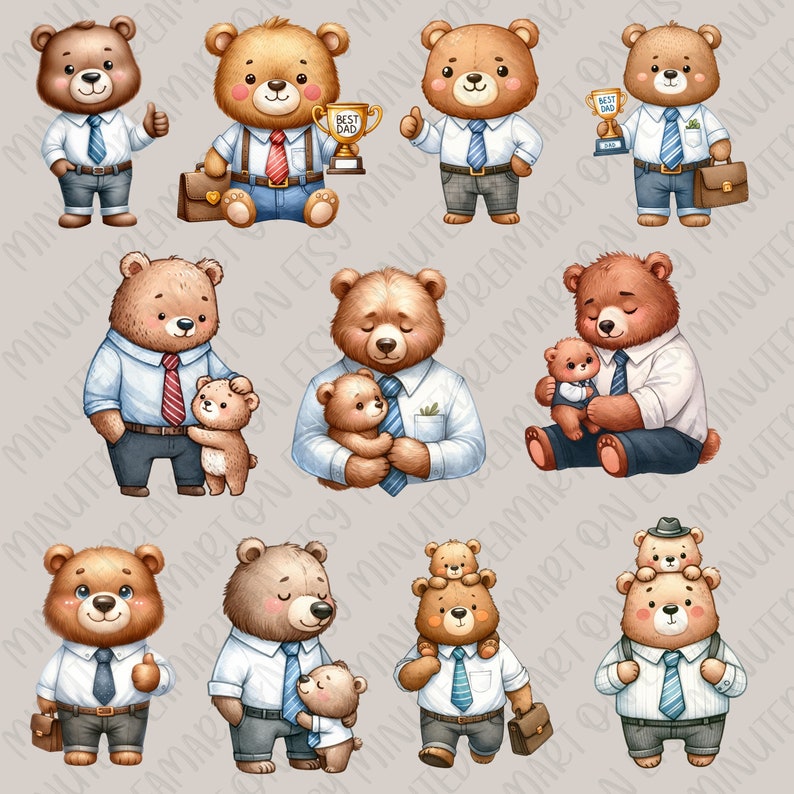 Daddy Bear Clipart, Father's Day, Watercolor Sublimation, Nursery, Dad ...