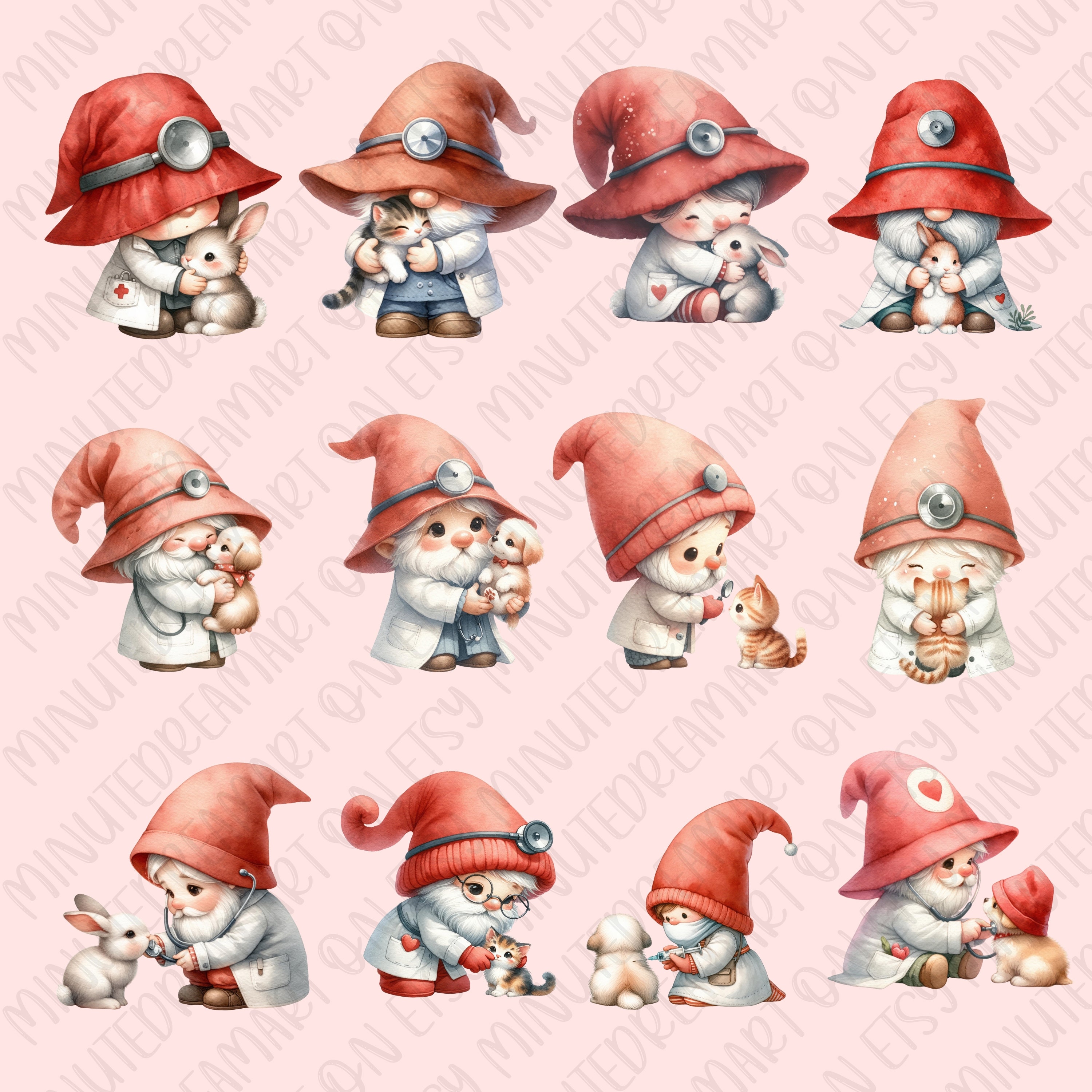 Doctor Gnome Clipart, Veterinarian Animal, Watercolor Sublimation ...