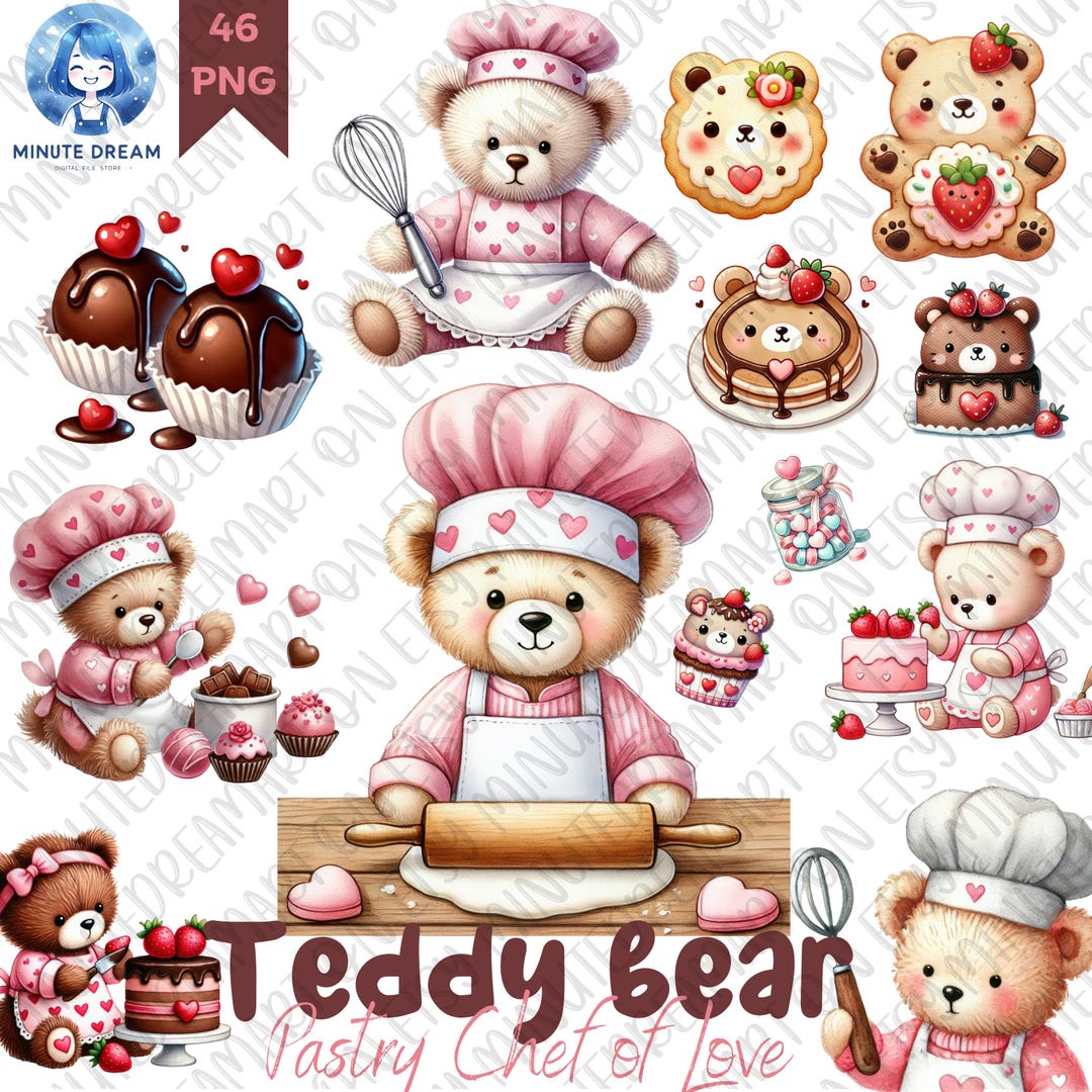 Cute Valentine Chef Bear Clipart, Pastry Chef, Valentine's Day ...