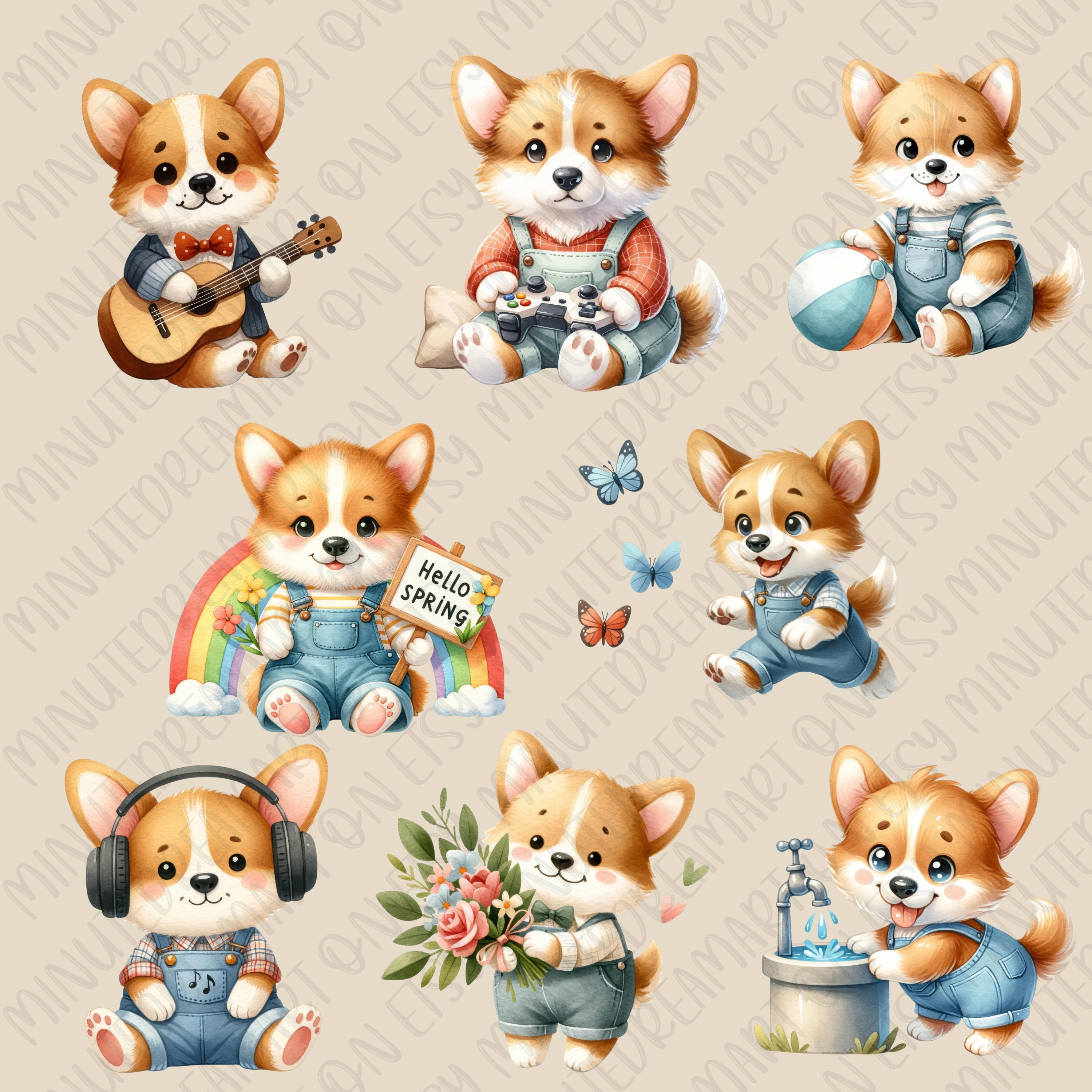 Cute Corgi Clipart, Relax Dog Png, Gift for KID, Watercolor Sublimation ...