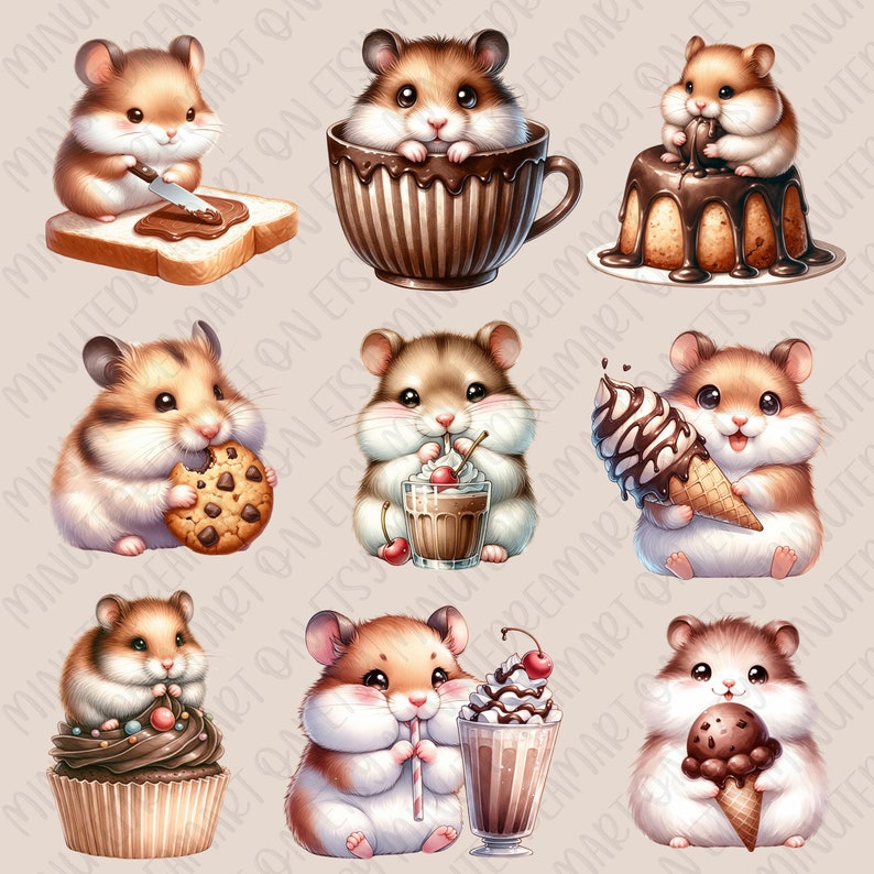 Chocolate Hamster Clipart: Dessert PNG, Watercolor Sublimation (digital ...