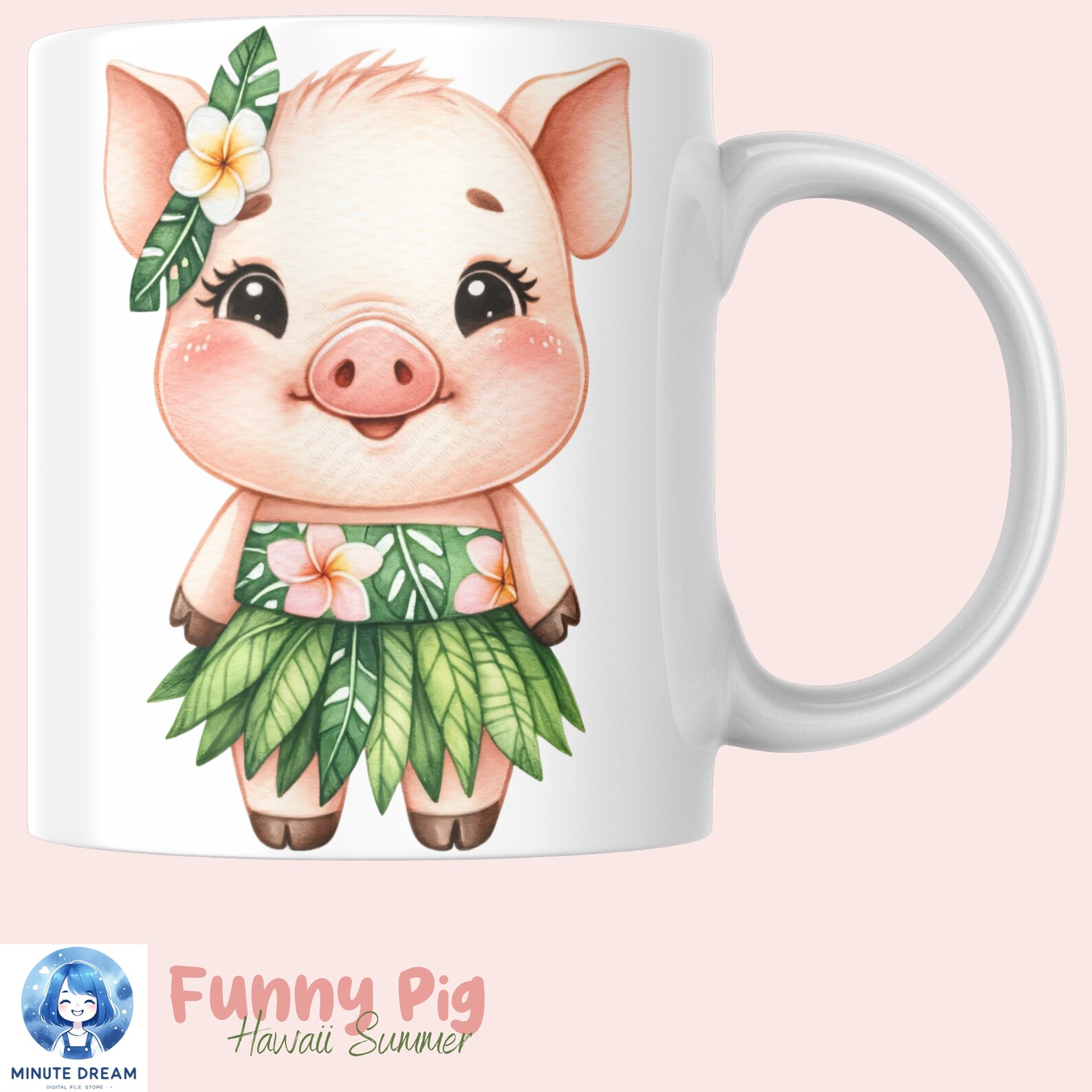 Funny Pig Clipart: Hawaiian Summer Watercolor PNG (32 Files) - Etsy