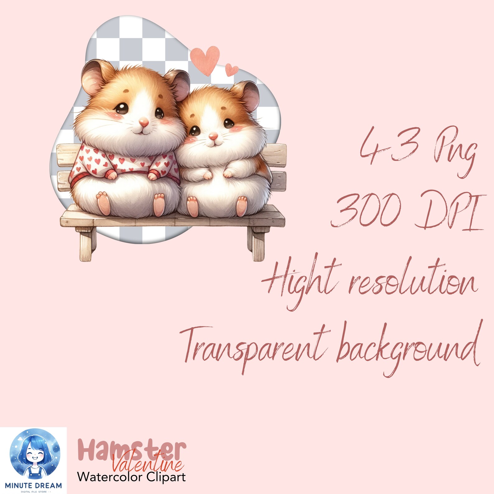 Cute Hamster Valentine Clipart, Valentine's Day, Watercolor Sublimation ...