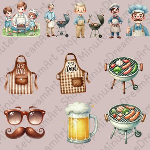 Father’s Day BBQ Party Clipart, Cute Family Grilling Png , Watercolor ...
