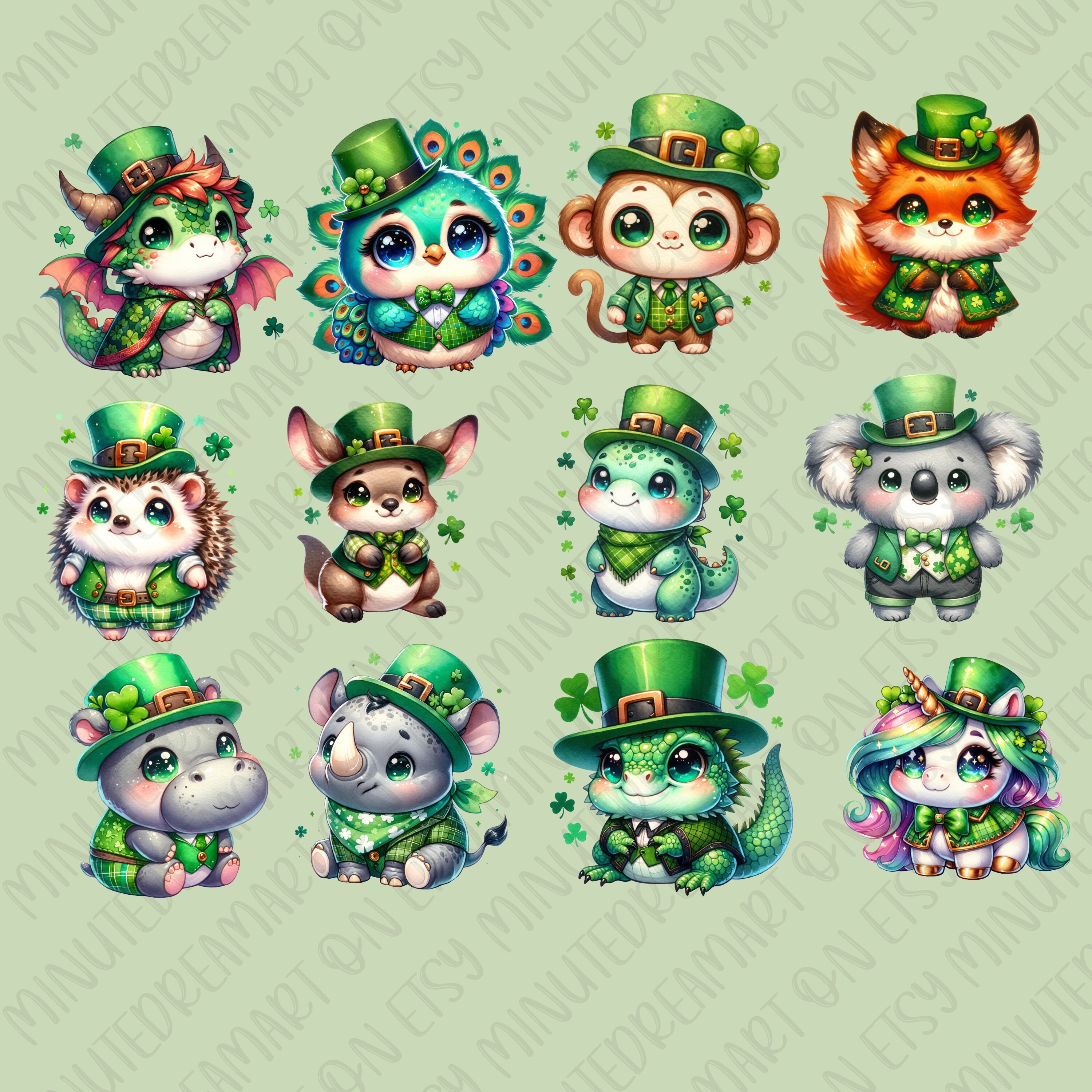 Animals Saint Patrick's Day Clipart, Cute Chubby Animal St Patrick's ...
