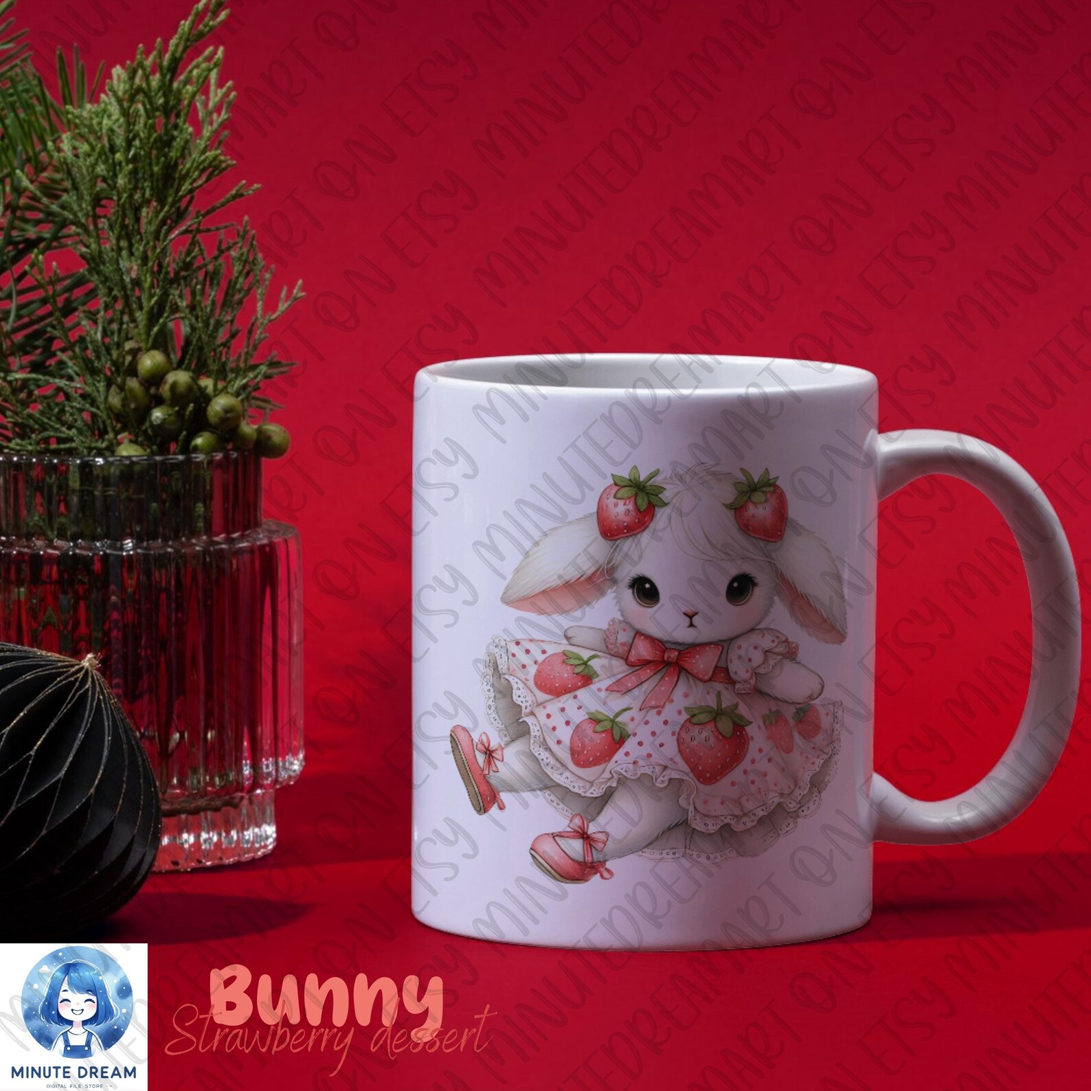Cute Bunny Clipart, Strawberry Dessert PNG, Sweet Rabbit Clipart ...