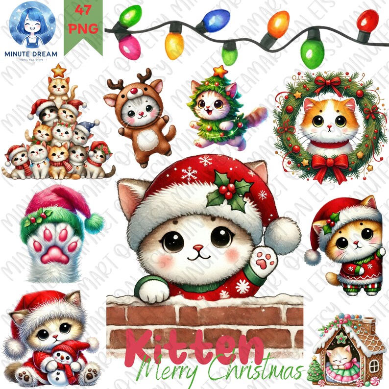 Cute Kitten Clipart, Santa Animal Png, Cat Christmas Png, Gift for KID ...