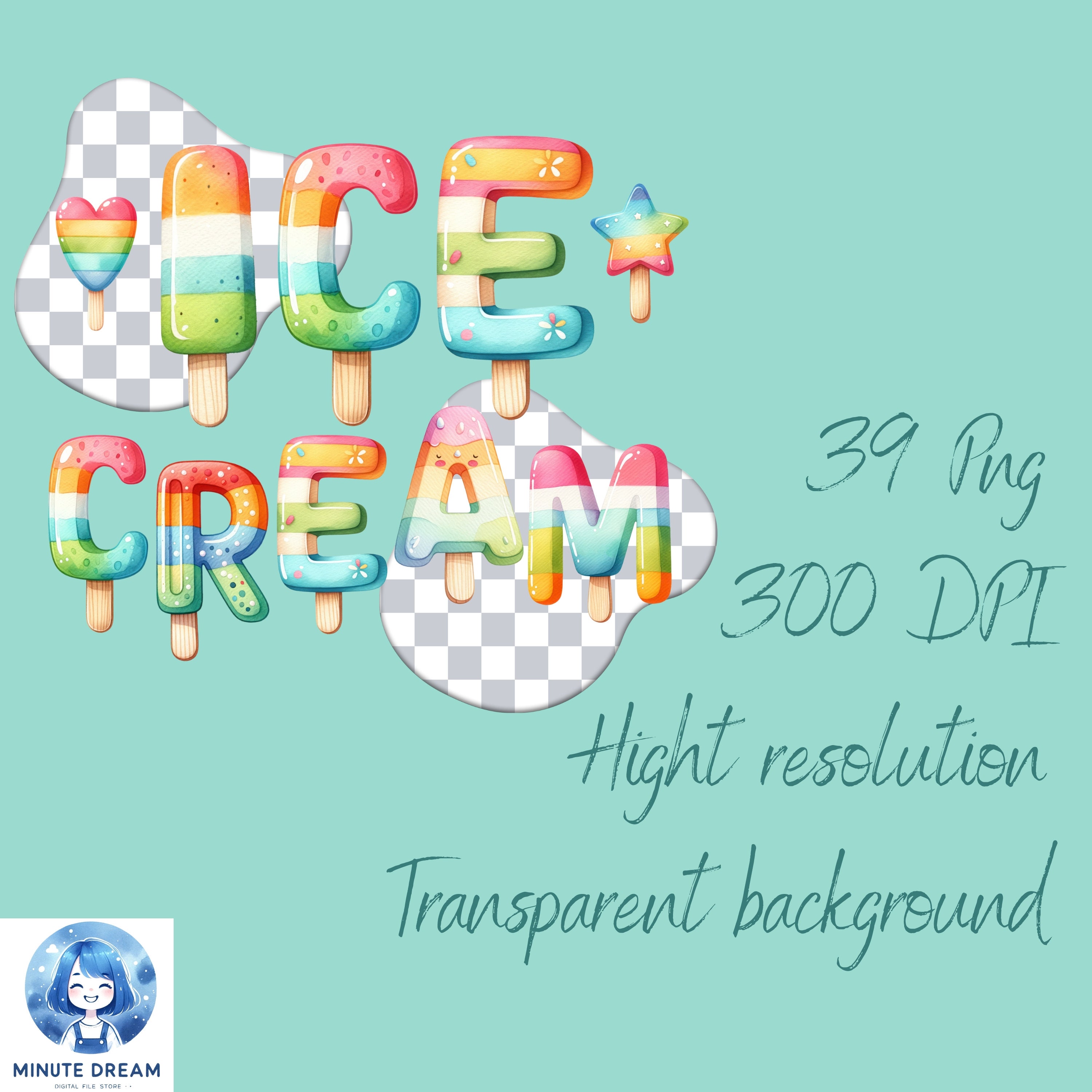 Ice Cream Alphabet: Watercolor Popsicle Letters PNG (digital Download ...