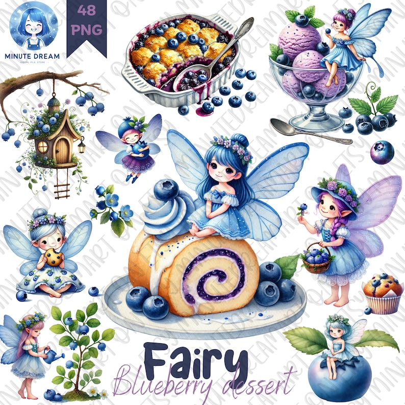 Blueberry Fairy Clipart, Dessert PNG, Sweet Girl Clipart, Watercolor ...