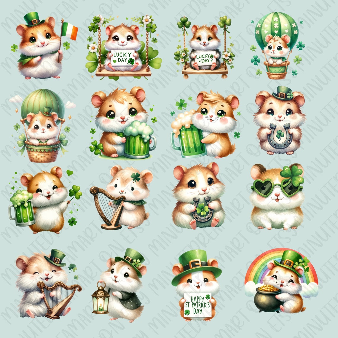 Cute Hamster St. Patrick's Clipart, Saint Patrick's Day, Watercolor ...