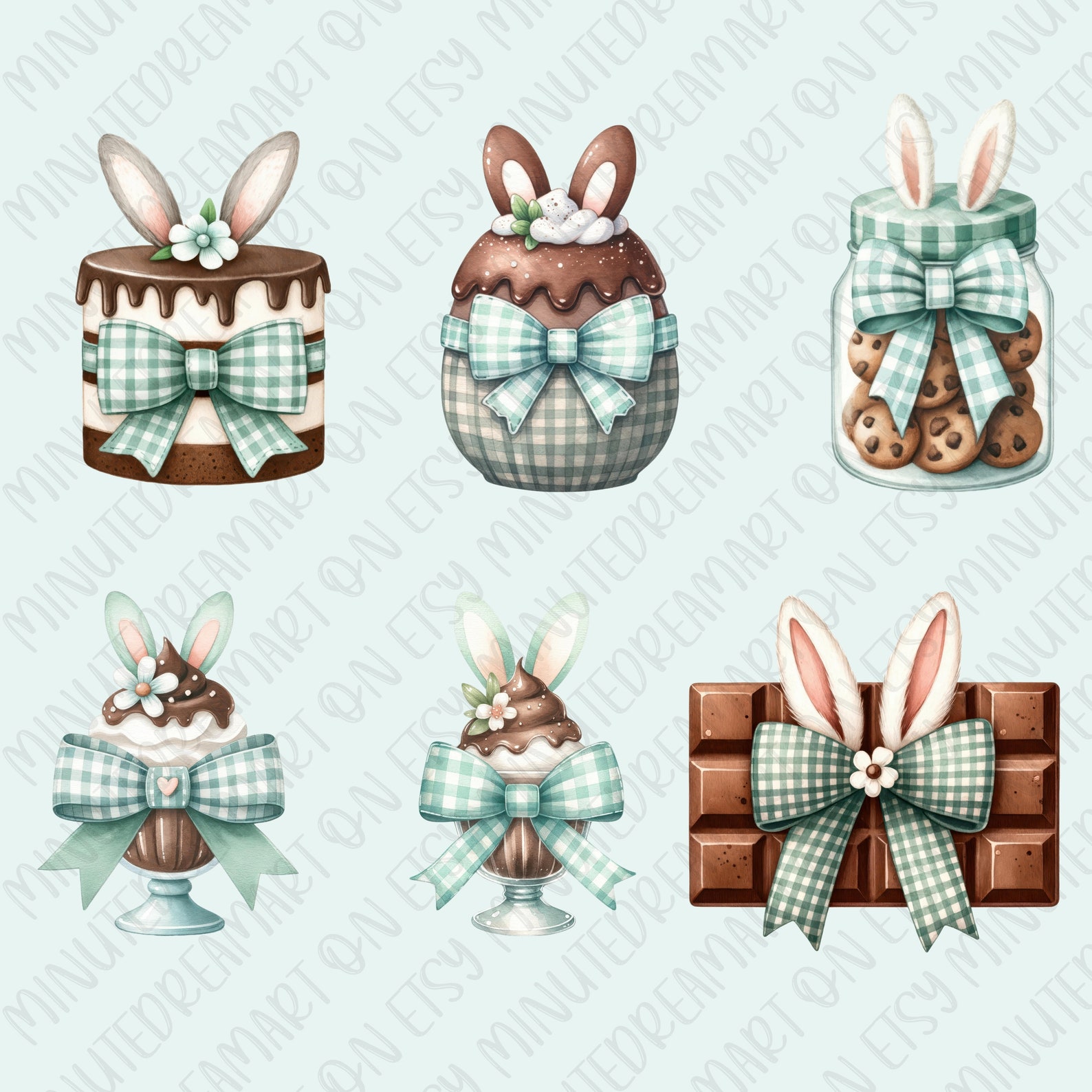 Mint Chocolate Bunny Clipart, Cute Rabbit With Desserts, Watercolor ...