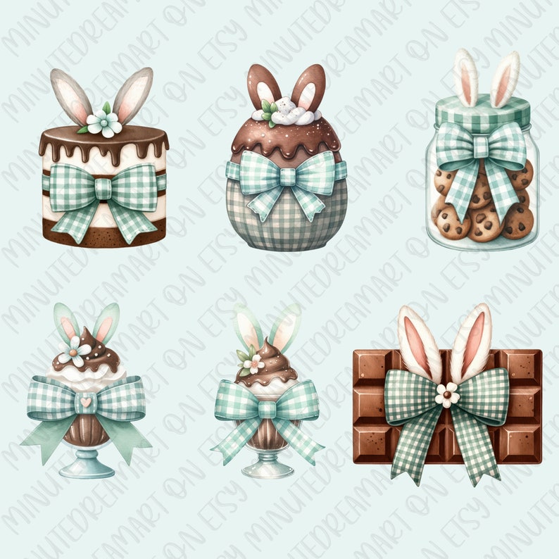 Mint Chocolate Bunny Clipart, Cute Rabbit With Desserts, Watercolor ...