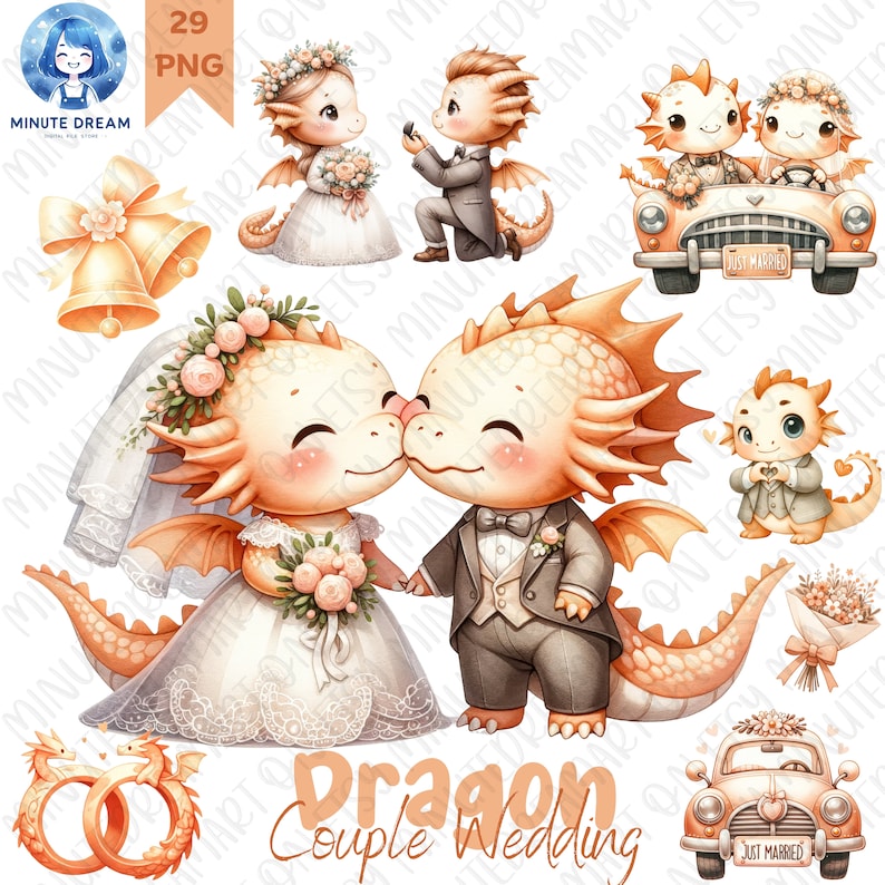 Baby Dragon Wedding Clipart: Watercolor PNG Set (digital Download) - Etsy