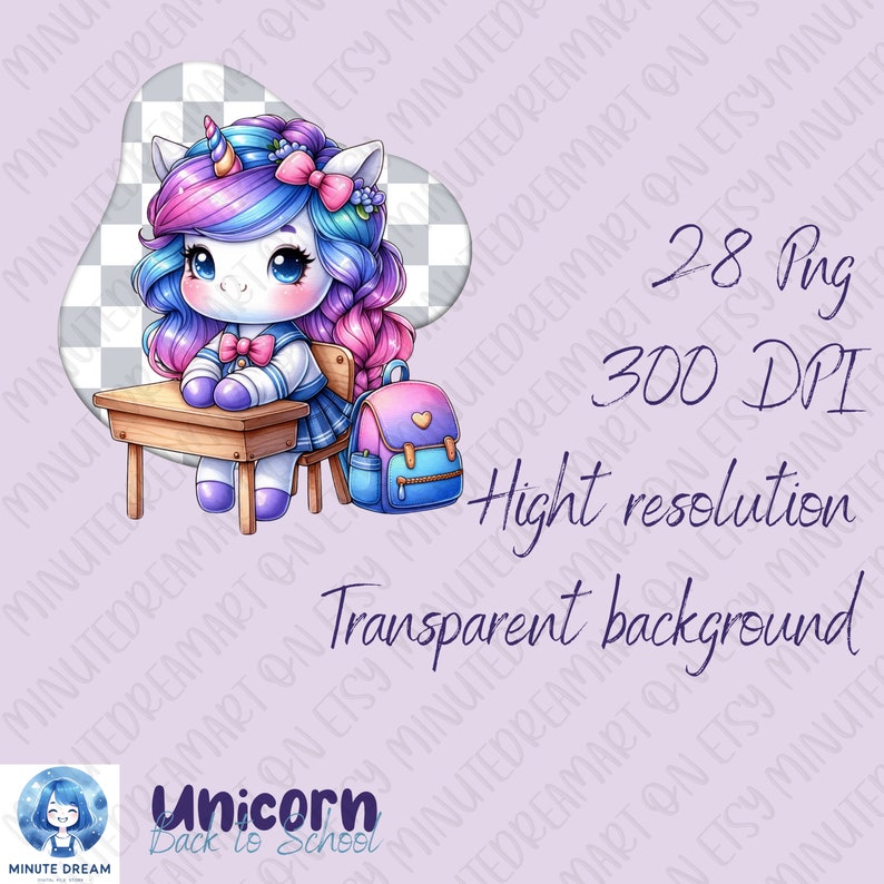 Cute Unicorn Clipart, Wear a School Uniform, Back to School Png ...