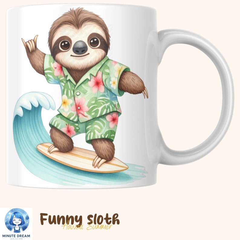 Funny Sloth Clipart: Hawaiian Summer Watercolor PNG (300 DPI) - Etsy