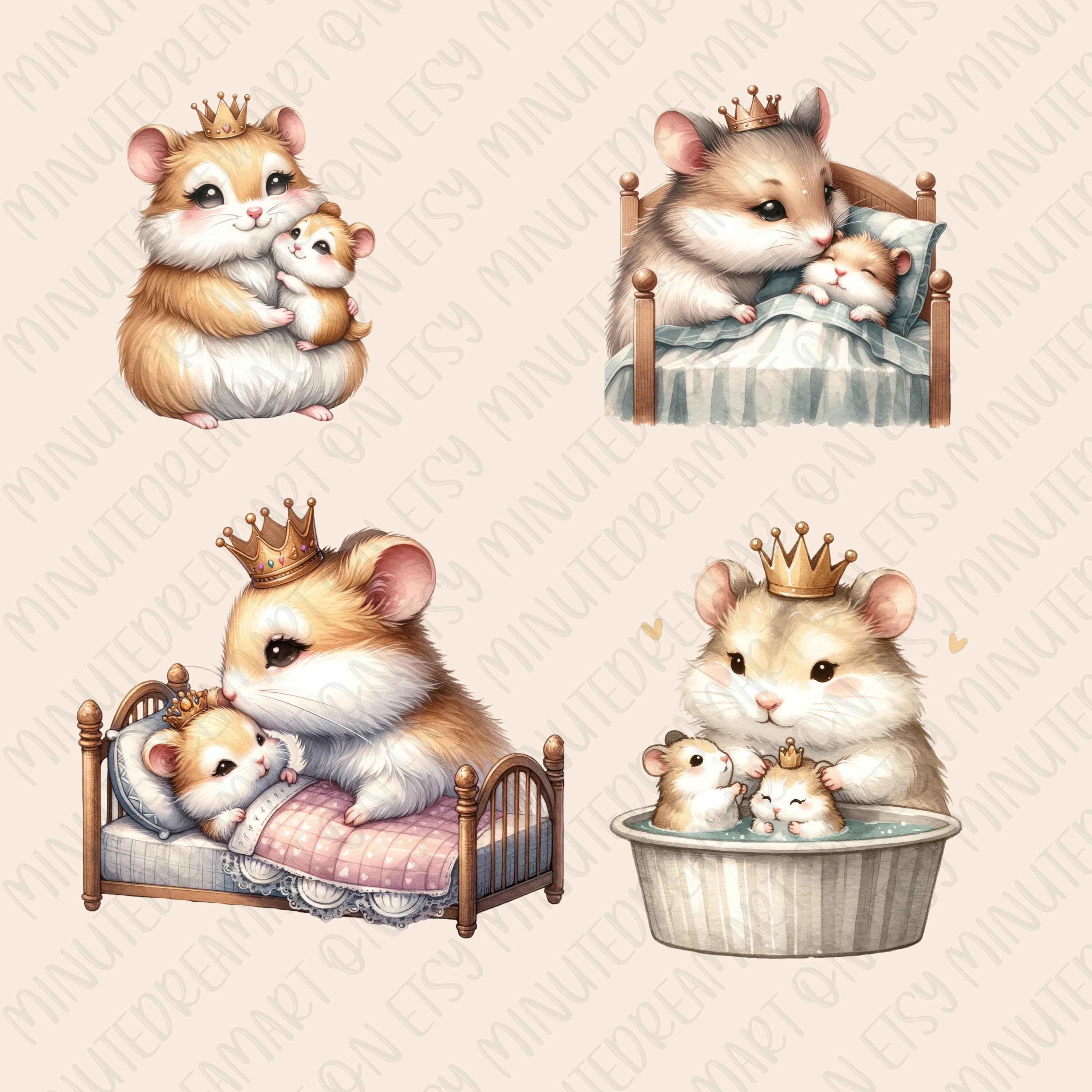 Queen Hamster Clipart, Mama and Baby Png, Watercolor Sublimation ...