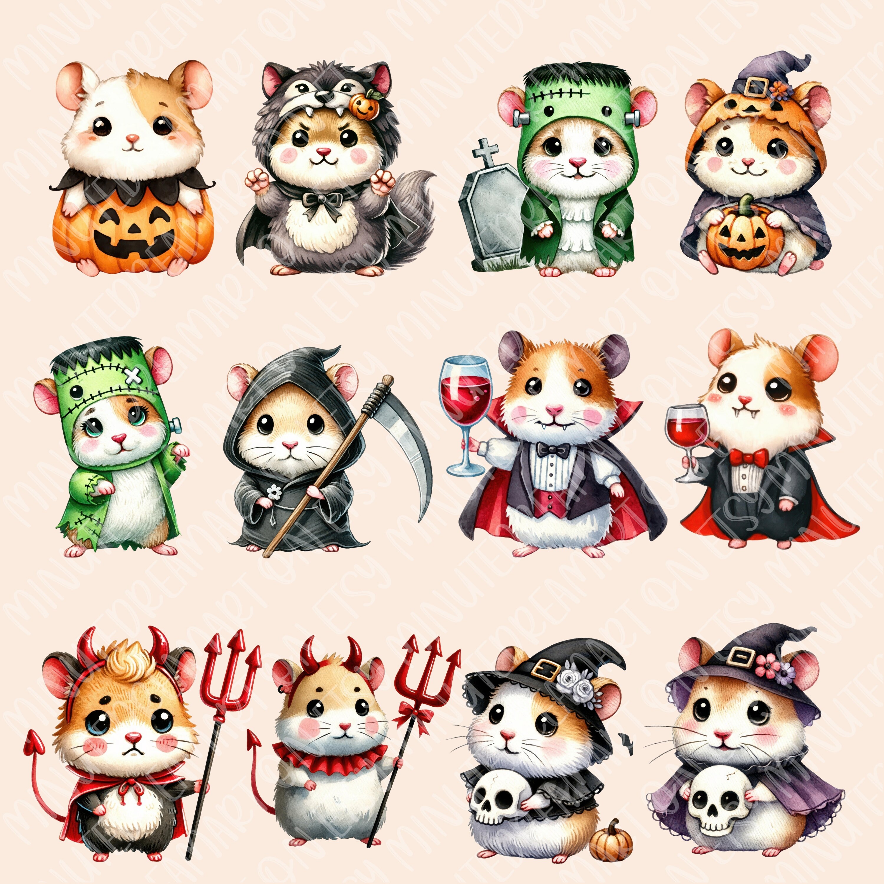 Cute Hamster Clipart, Halloween Png, Animal in Spooky Costumes ...