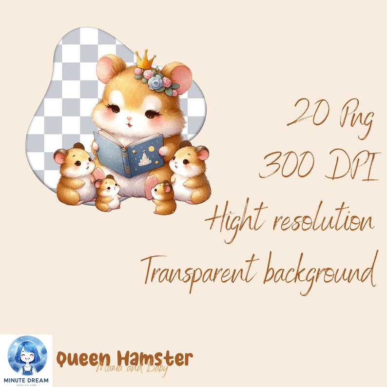 Queen Hamster Clipart, Mama and Baby Png, Watercolor Sublimation ...