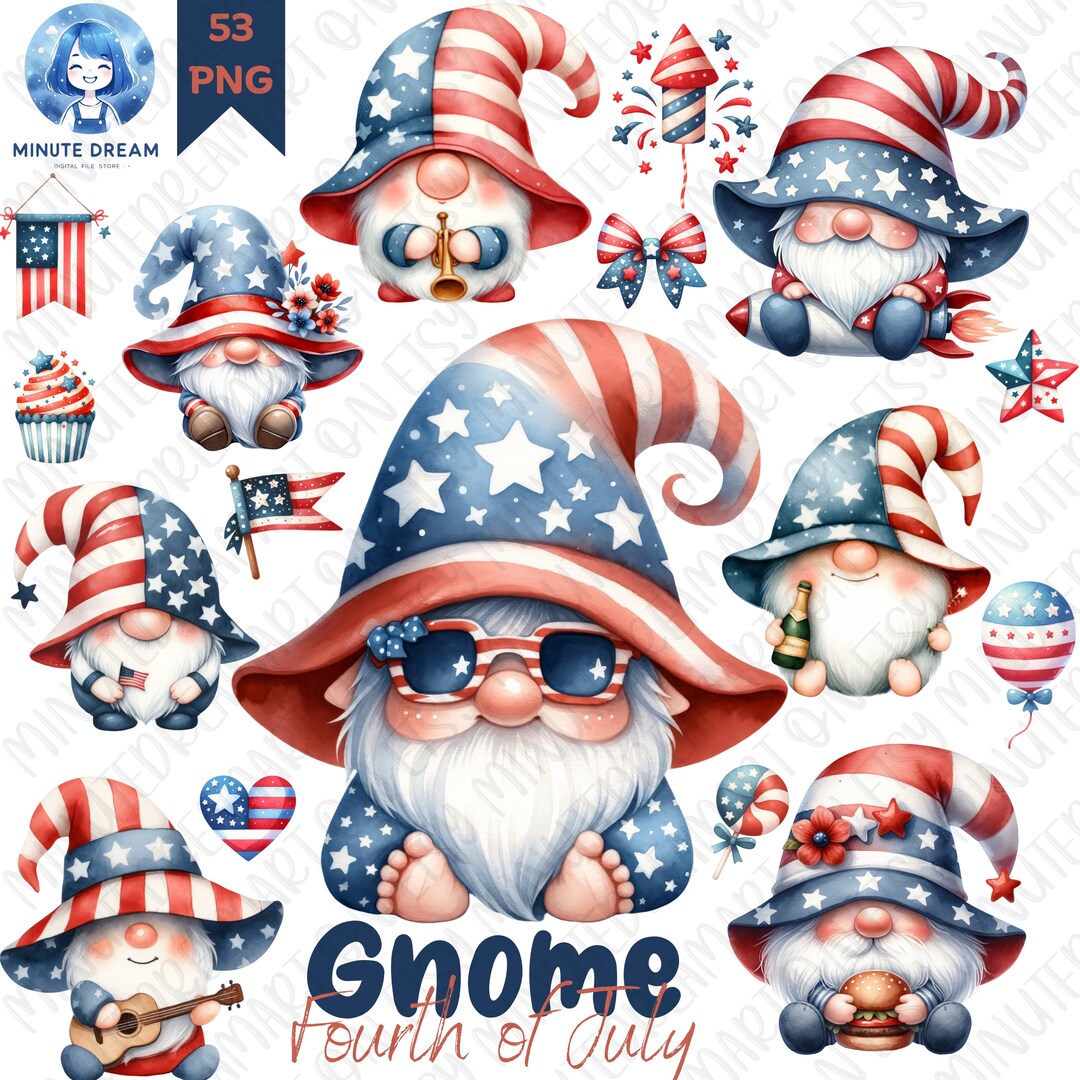 Gnome Clipart, Fourth of July Costume, Watercolor Sublimation, Gift for ...