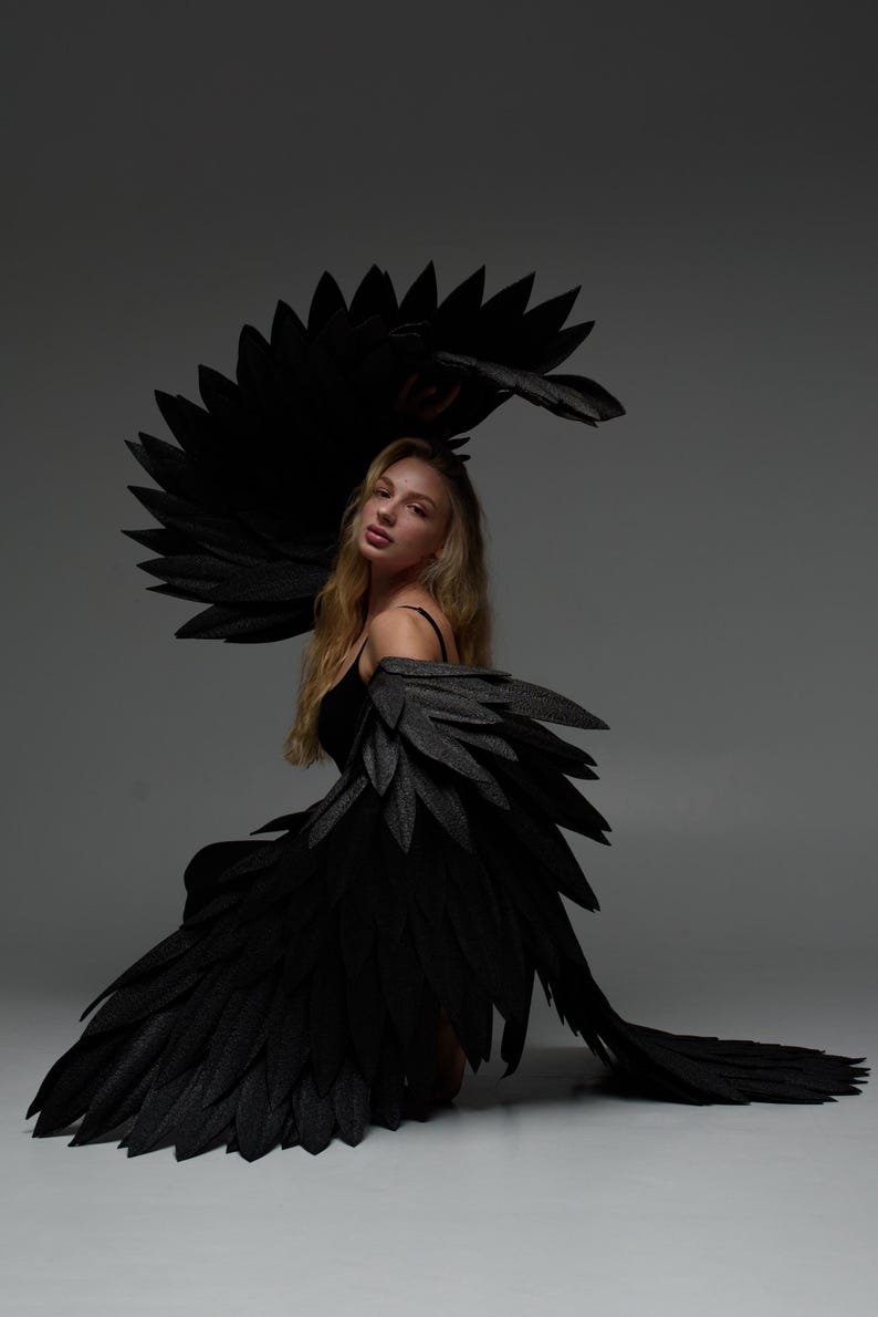 Black Wings and Tail Costume, Bird Wings Costume Cosplay, Black Wings ...