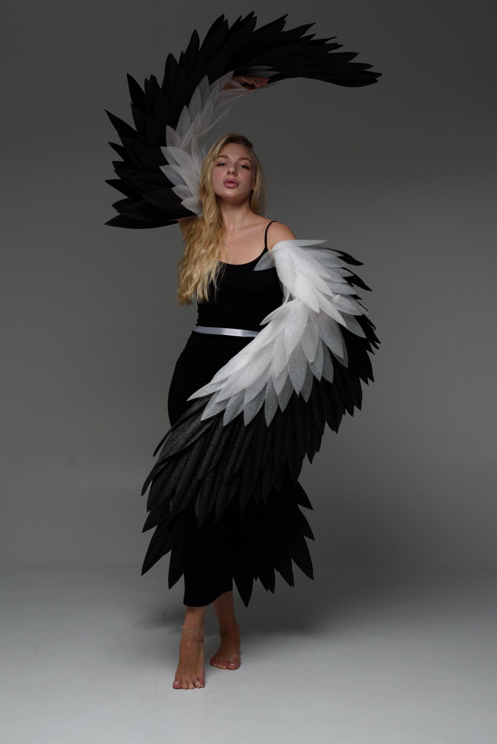 White Black Bird Wings, White and Black Costume, Wings and Tail Cosplay ...