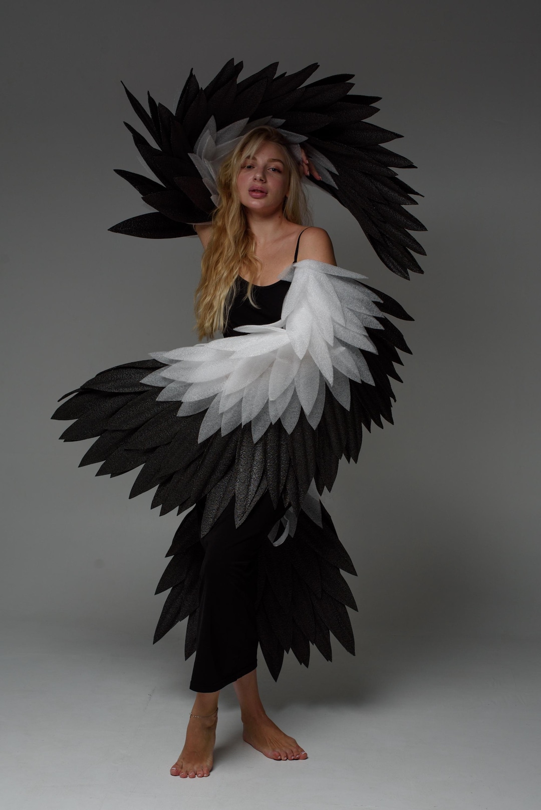 White Black Bird Wings, White and Black Costume, Wings and Tail Cosplay ...