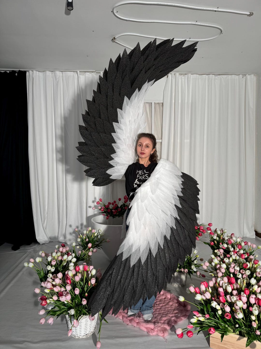 Black and White Movable Angel Wings, Black and White Bird Costume ...