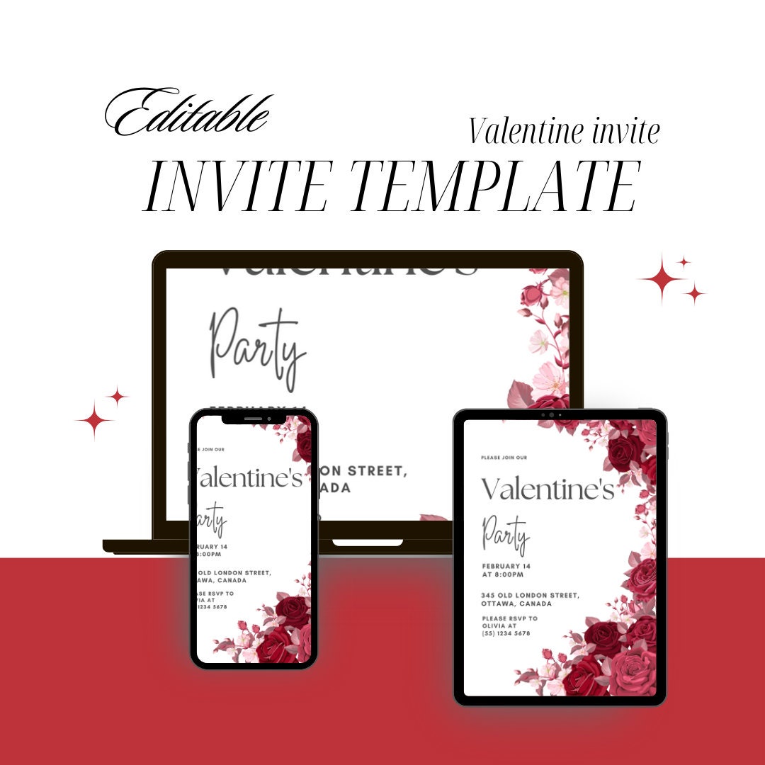 Editable Digital Valentine Invitation, Electronic Valentine Party ...