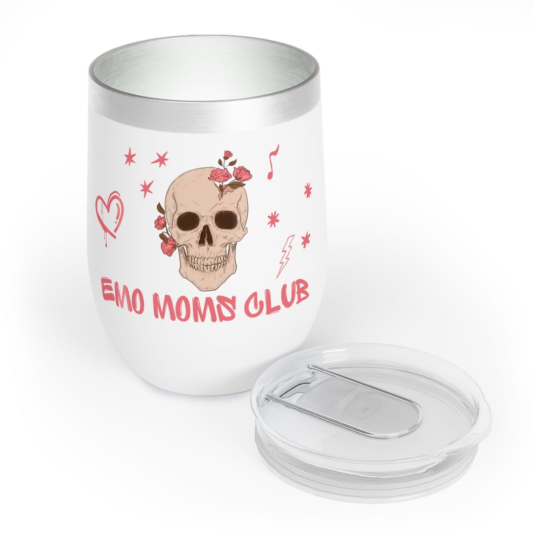 Emo Moms Club Wine Tumbler | Skull With Flowers & Music Notes | 12oz ...