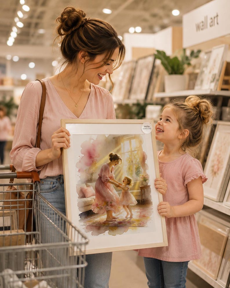 Mother Daughter Watercolor Dancing Print, Whimsical Family Illustration ...