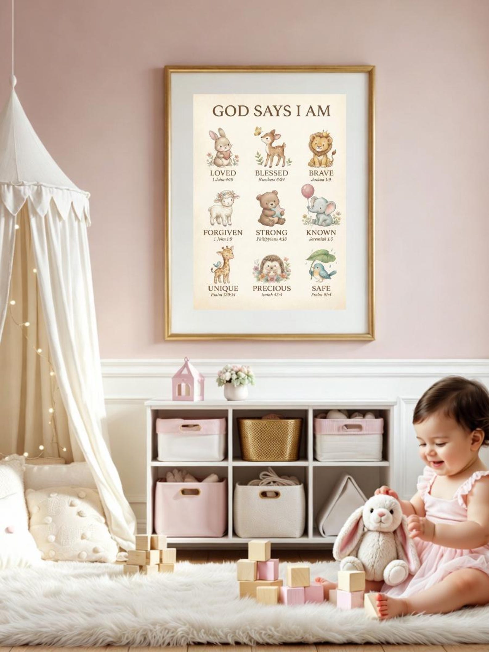 God Says I Am Bible Verse Print, Watercolor, Christian Nursery Wall Art ...
