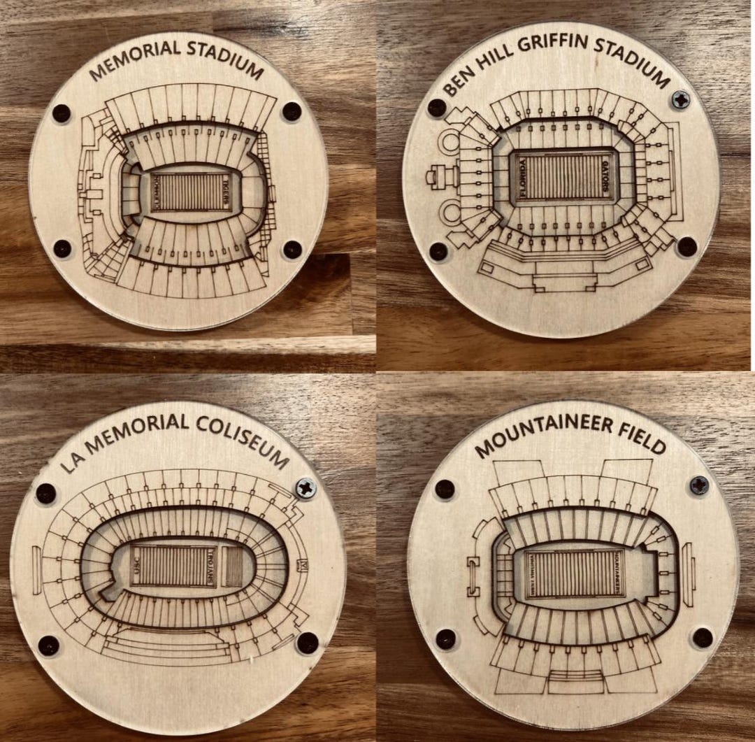 College Football Stadium Coasters - 3D Wood Coaster, Football Gift ...