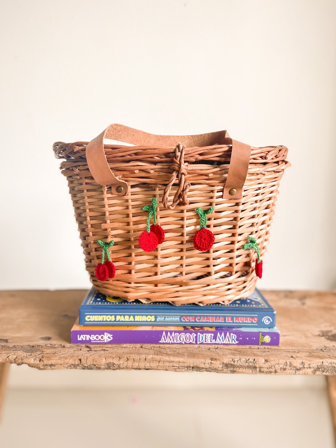 Handwoven Wicker Basket for Kids With Embroidery Detail and Leather ...