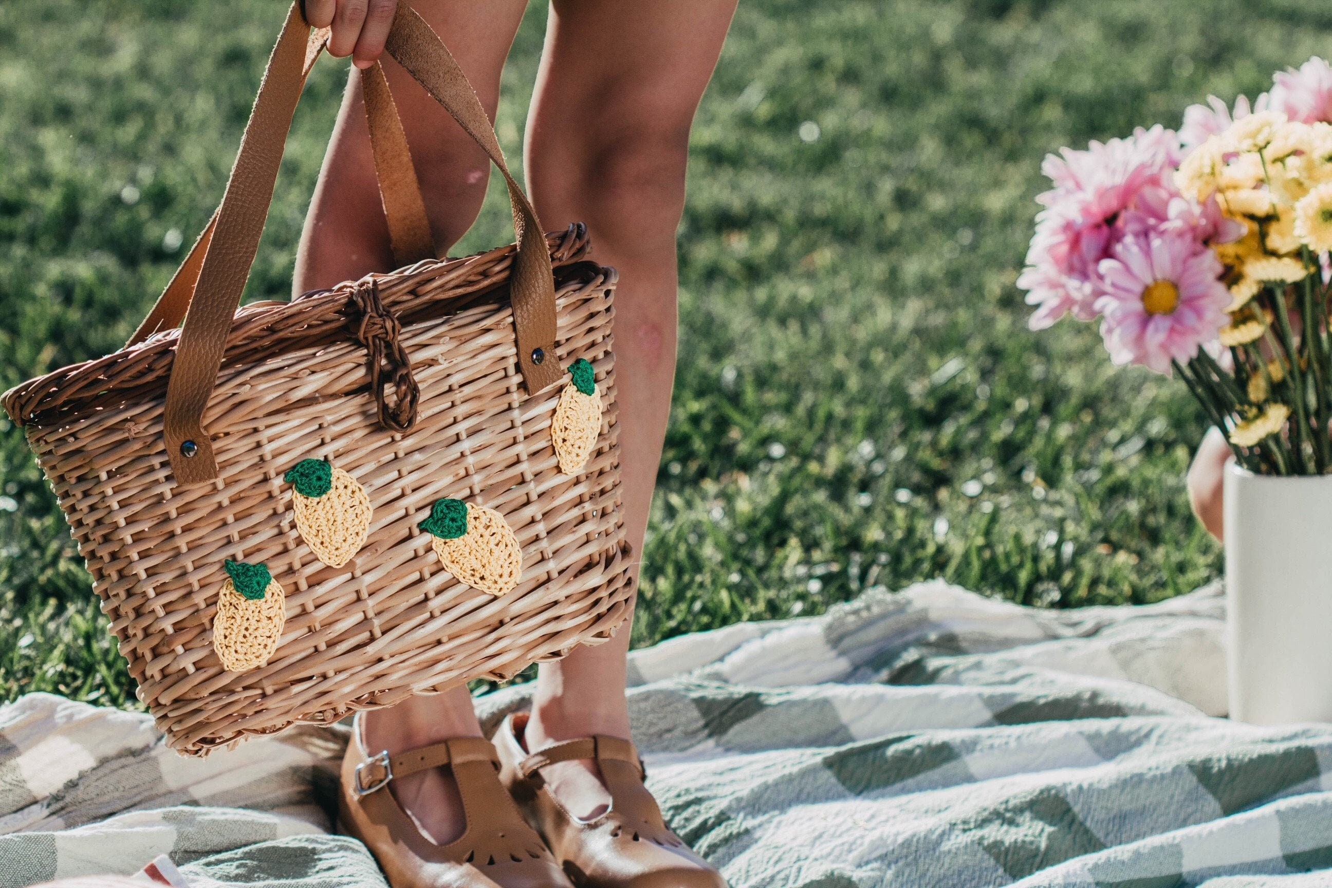 Cute Kids' Wicker Picnic Basket With Embroidered Design and Convenient ...