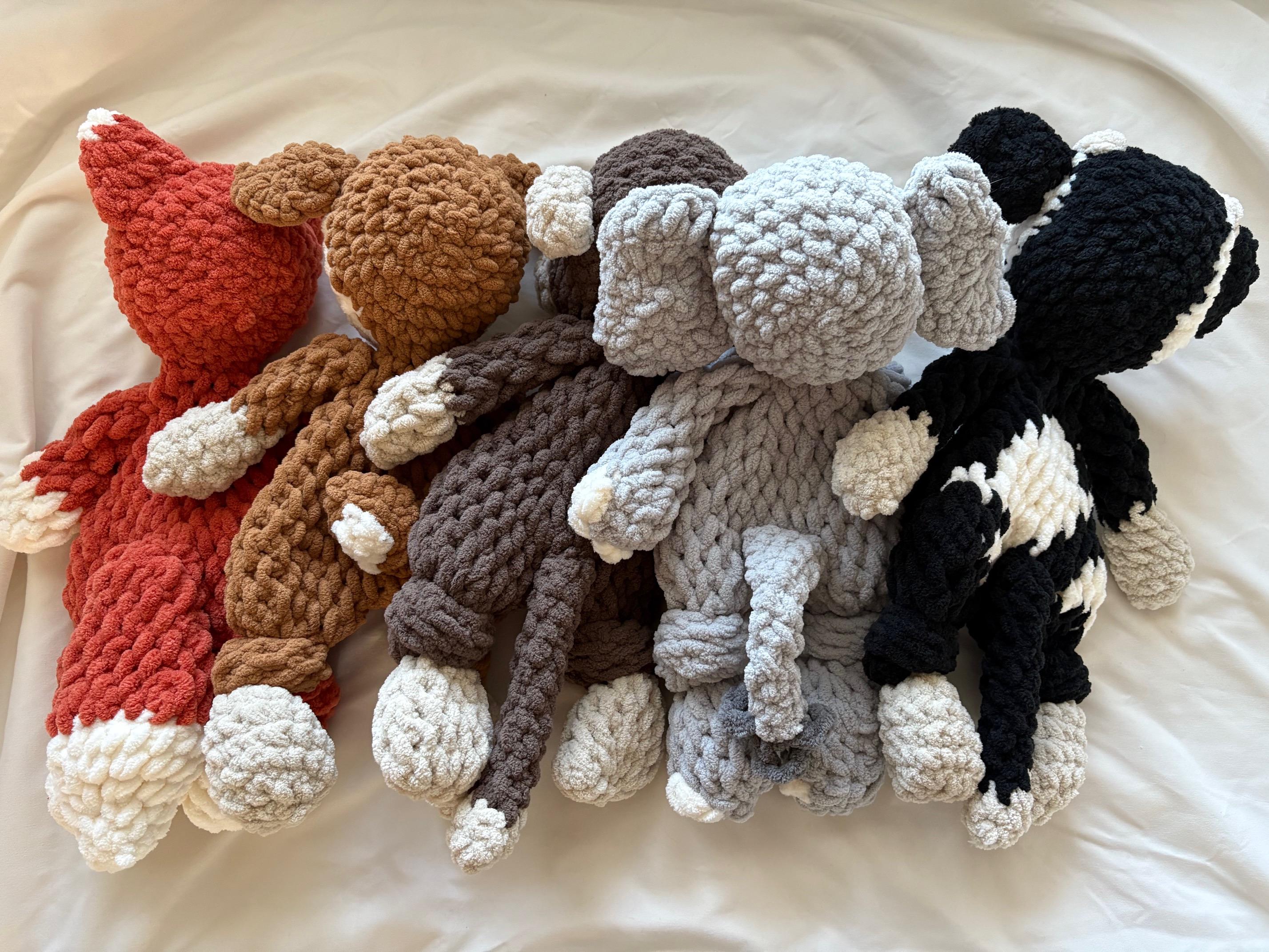 Soft Knotted Animal Snuggler Lovey, Blanket Yarn Crochet Stuffed Animal ...