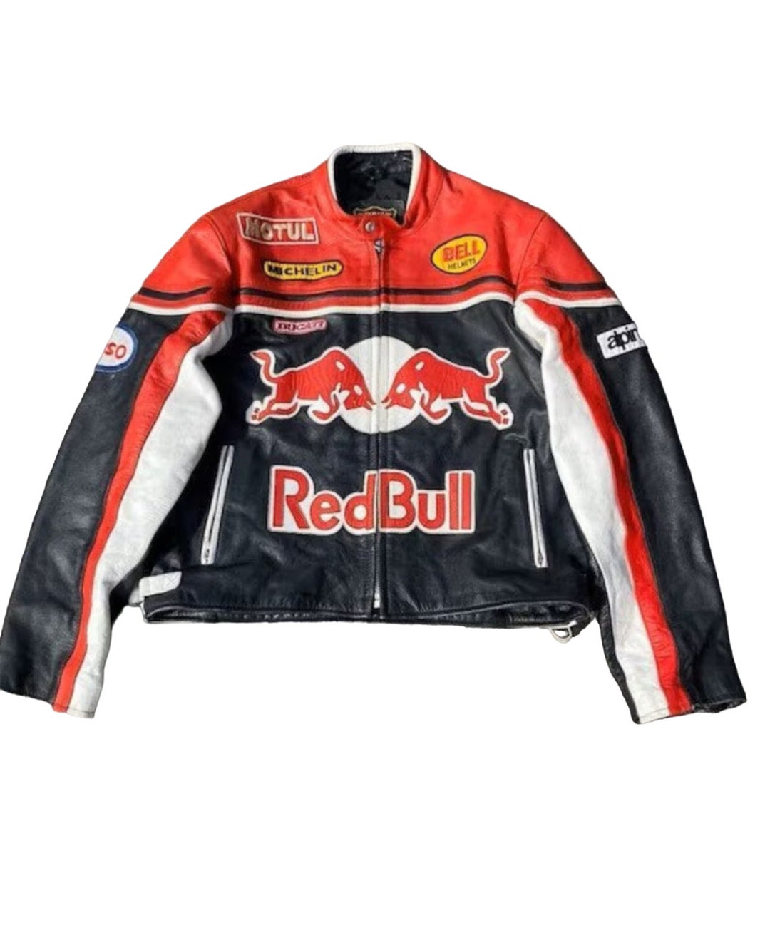 Red Bull Racing Leather Jacket Vintage Y2K 90s Motorcycle Street Wear ...