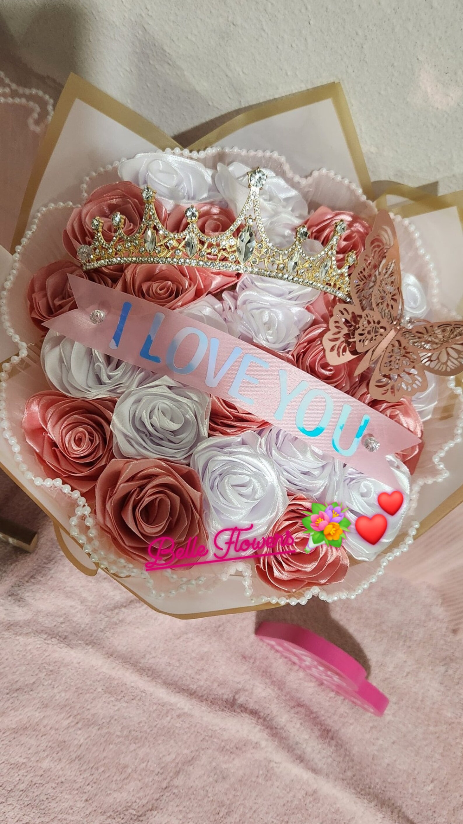 Eternal Roses Bouquets 2 Dozens W/crown and Butterflies Ramo Buchon ...