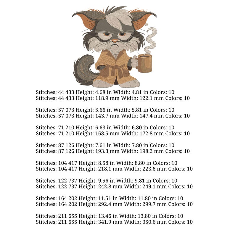 Funny Grumpy Cat Embroidery Design: Coffee Lover Gift (instant Download ...